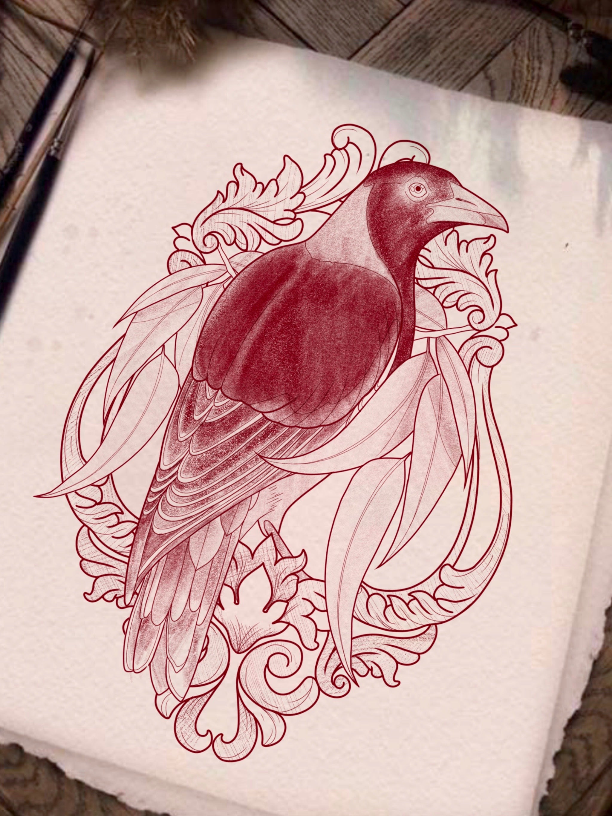 Neo Traditional Crow Tattoo Flash